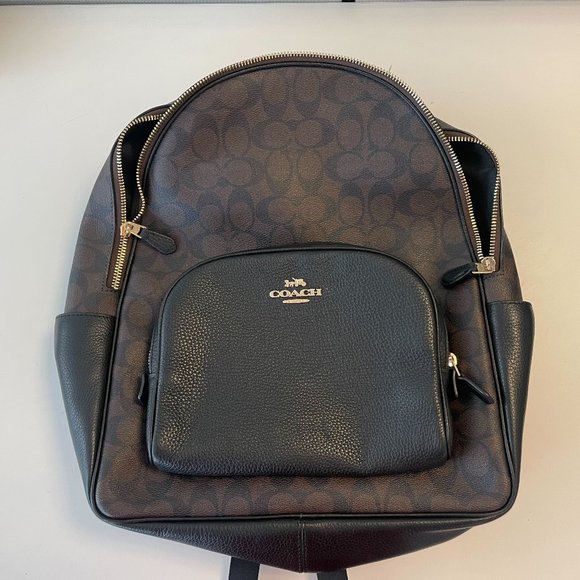 Coach | Bags | Coach Womens Large Court Backpacksignature Canvas Brown ...